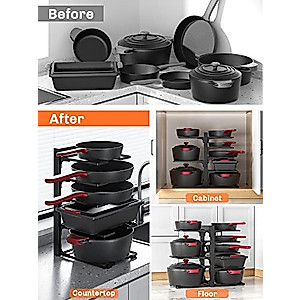 MUDEELA Pan Organizer Rack for Cabinet with 3 DIY Methods and 8-Tier Adjustable Heavy Duty Pan Organizer Rack for Cabinet Bundle