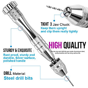 Pin Vise for Resin Casting Molds, LEOBRO Steel Hand Drill, Resin Drill with 10 PCS Drill Bit, Precision Hand Drill Tools for Epoxy Resin Arts Crafts, Wood, Clay, DIY Resin Keychain Jewelry Making