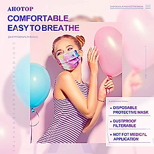 AHOTOP Disposable Face Masks for Women, Disposable Face Masks With Designs, Individually Wrapped Breathable Colorful Fashion Cute Mask with Nose Wire Elastic Ear Loop for Adults Teen Girls Working Out, 3 Ply 50PCS