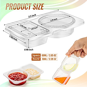 ZMLTLMG 20Pcs Double Compartment Condiment Container, Disposable Snack Containers with Lids, Compartment Transparent Snack Containers for to-go Sauce, Sampling, Travel Snack