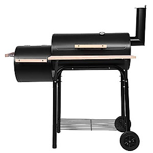 Barbecue Grill Cookers,Grill Oil Drum Charcoal Furnace,44 Inch Charcoal Grill and Offset Smoker, Portable Backyard Steel BBQ Oven with Wheels, Outdoor Patio Barbecue Cooker with Side Fire Box for Camping, Picnic, Party
