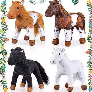 4 Pcs Stuffed Horse Toy 8 Inch Horse Plush Stuffed Horse Animals Cute Plush Horse Assorted White Stuffed Horse Toy Brown Plush Animals Gifts Party Favors Supplies Decoration