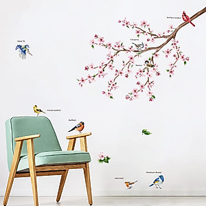 wondever Cherry Blossom Wall Stickers Flower Tree Branch Peel and Stick Wall Art Decals for Baby Nursery Kids Bedroom Living Room
