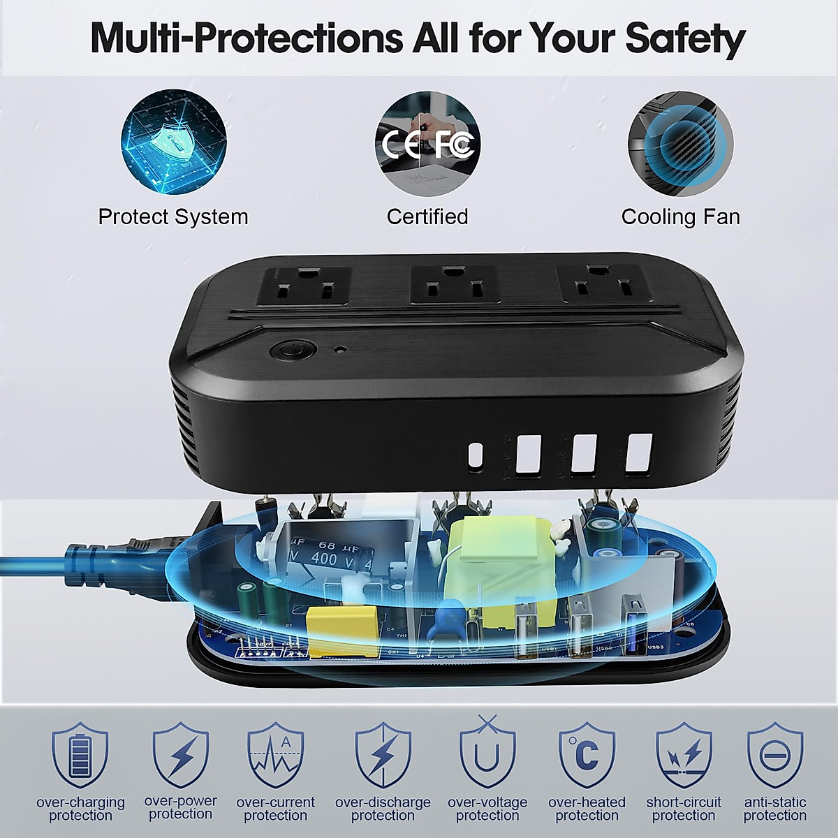 Voltage Converter 2300W International Power Converter Step Down 220v/240v to 110v/120v Travel Adapter Transformer w/ 4 USB 3 AC Outlets 7 Worldwide Plug Adapters EU/US/AU/IT/UK/India/South Africa