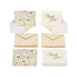 American Greetings Wedding Thank You Cards with Envelopes, Gold and Cream (50-Count)