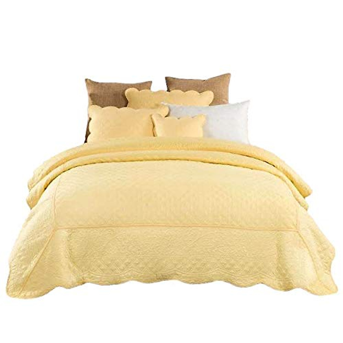 Tache Quilted Yellow Scalloped Buttercup Puffs Matelasse Bedspread Coverlet Set, California King