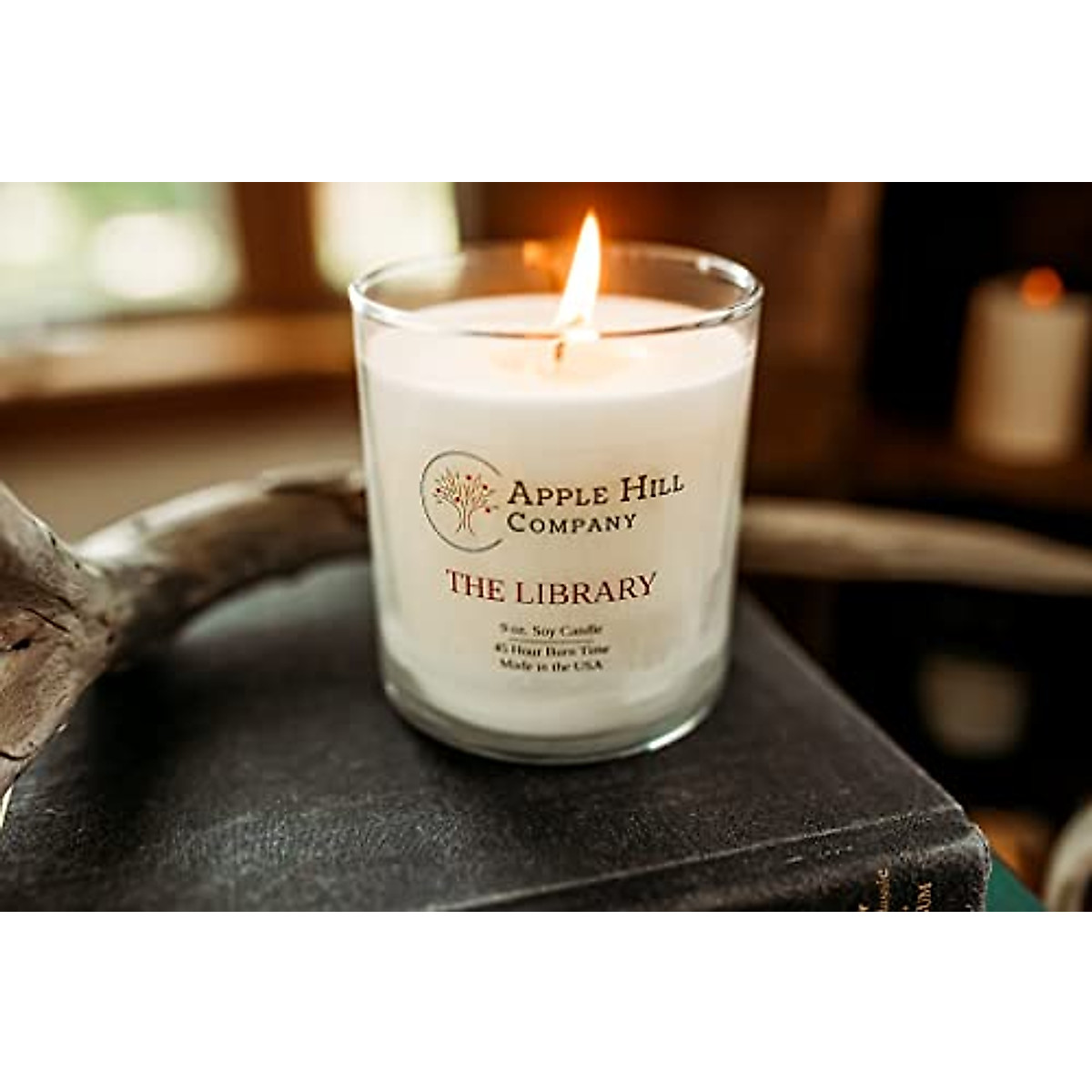 Apple Hill Company Natural Soy Candle - The Library (Teak-Wood, Cedar, and Sandalwood) 9 oz. | ~45 Hour Burn Time