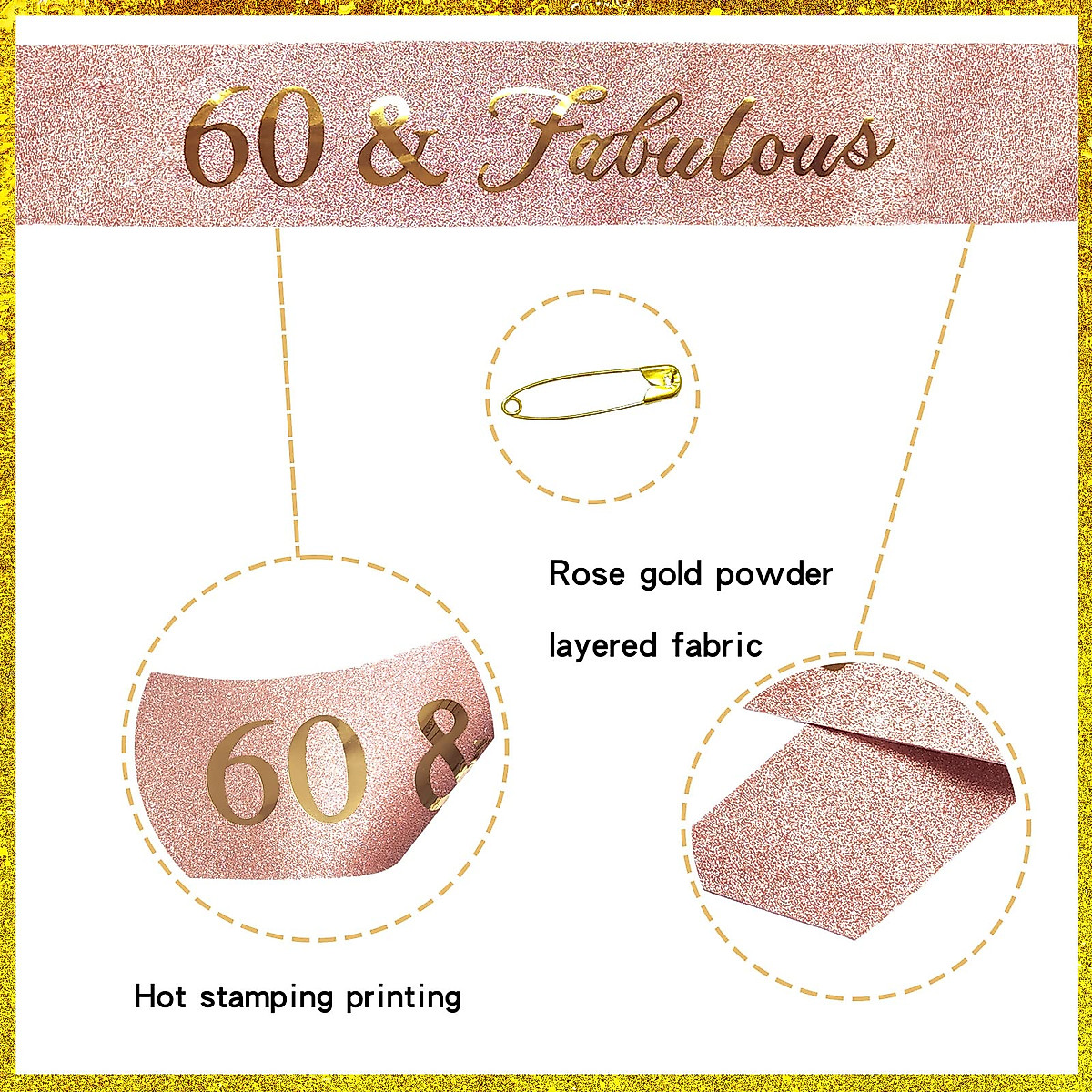 60th Birthday Sash and Tiara for Women, Rose Gold 60th Birthday Decoration Set with Crown and '60 & Fabulous' Sash 60th Birthday Decorations for Woman
