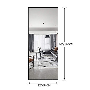 NeuType Floor Full Length Mirror Standing Full Body Dressing Mirrors with Stand Hanging Wall Mounted Large Rectangle Metal Frame Leaning Bedroom Living Room Décor 65 x 22 in (Black)