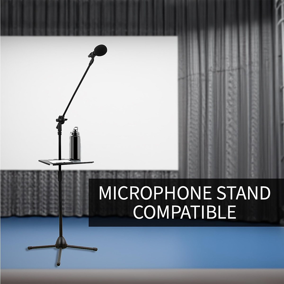 VIVO Universal Steel 14 x 10 inch Shelf Pole Mount for TV Cart, Speaker Stand, and More/Clamp-on Utility Storage Platform, Black, MOUNT-SF13P