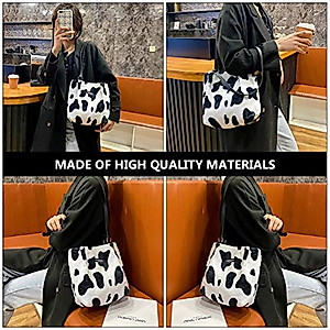 VALICLUD Women Milk Cow Print Clutch Handbag Cow Shoulder Bag Plush Faux Fur Tote Bag Bucket