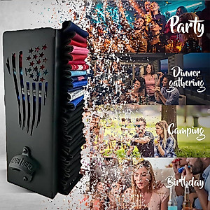 Oocpin 2024 Can Cooler Holder with Bottle Opener, Wall Mounted Can Cooler Holder, Ergonomic Magnetic Metal Can Cooler Dispenser, 2 in 1 Can Cooler Holder for Home Bars (Flag 16in), Black