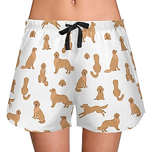vvfelixl Sleep Shorts For Women Golden Retriever Dogs Pajama Shorts With Pockets Sleepwear Pants M