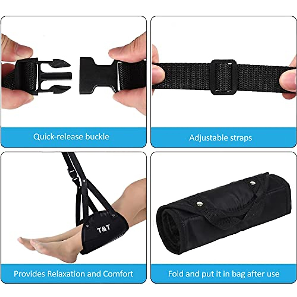 Airplane Footrest, Portable Foot Rest for Travel, Adjustable Height, Foot Hammock, Foot Rest for Under Desk at Work, Travel Essentials for Flying,