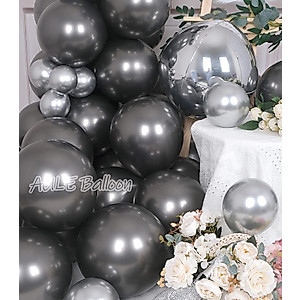 AULE Black Metallic Balloons 12 inch 50 Pcs Black Latex Balloons Chrome Helium Shiny Thicken Balloon Perfect Party Decoration for Happy Birthday Bridal Shower Graduation