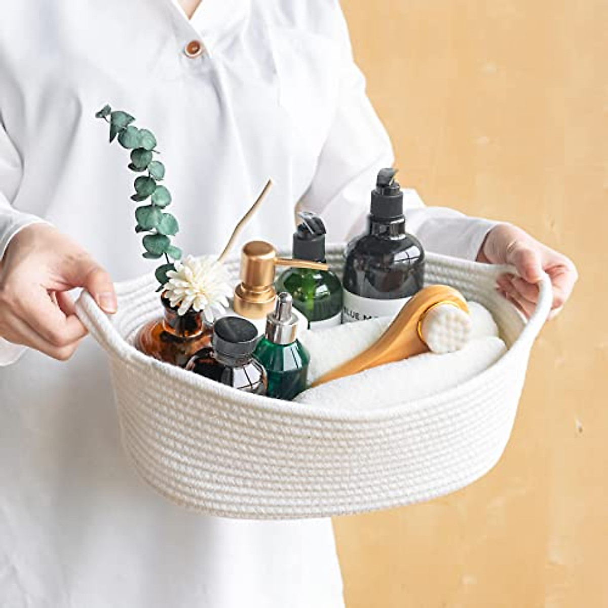 Goodpick Small White Woven Baskets set, Baby Gift baskets 5 different sizes for Diapers, Towels, Snacks, Rope Toy Storage Basket for Bedroom, Living room, Nursery