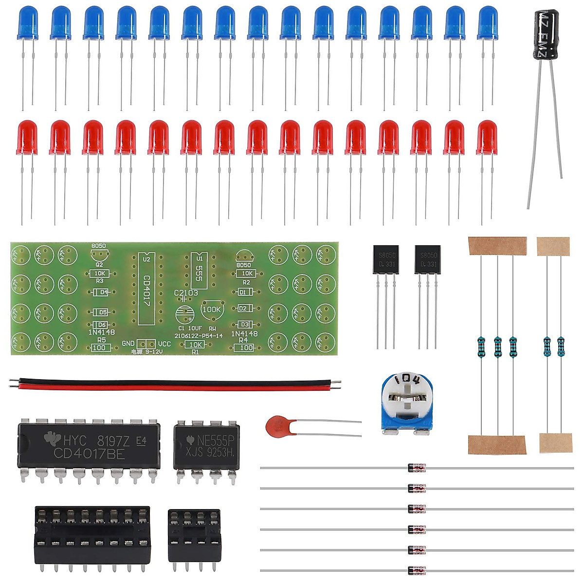 DORHEA 3 Set LED Flashing Lights Practice Board - NE555 CD4017 IC Kits - Red Blue Dual-Color DIY Kit - Strobe Electronic Suit Flashing Lights Components