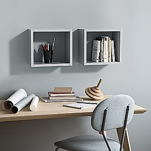 Kaboon Square Cube Floating Shelves Set2, Display Shelves Wall Mount 7.75" D x 12.5" W x 12.5" H, (Gray, 2 Cubes)