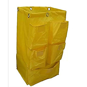 E-House Replacement Janitorial Cart Bag, Waterproof High Capacity Thickened Housekeeping Commercial Janitorial Cleaning Cart Bag, 16 x 11 x 27inches (Yellow with 5Pockets)