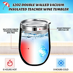 Didaey 24 Pcs Teacher Appreciation Gift Sets 12 Oz Teacher Wine Tumbler for Women Thank You Birthday Graduation Gifts 12 Best Ever Cup and 12 Keychain(Black)