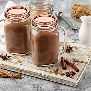 Mason Canning Lids and Rings,Aulufft 24 Sets Mason Jar Split-type Lids and Bands Leak Proof Secure Stainless Steel Mason Storage Covers, Rose Gold