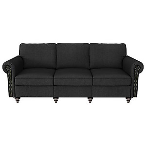 Nolany 3 Seater Sofa Linen Fabric Couch with Reversible Back Cushions Upholstered Sofa 3-Seat Couch for Small Space, Dark Grey