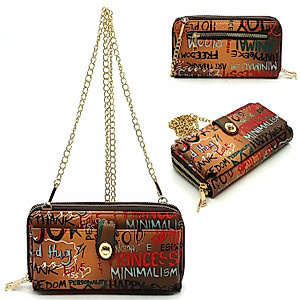 Multicolor Graffiti Printed Cell Phone Purse Wallet Smartphone Crossbody Wallet Travel Multifunction Phone Case Wristlet Clutch Wallet (#A-Black)