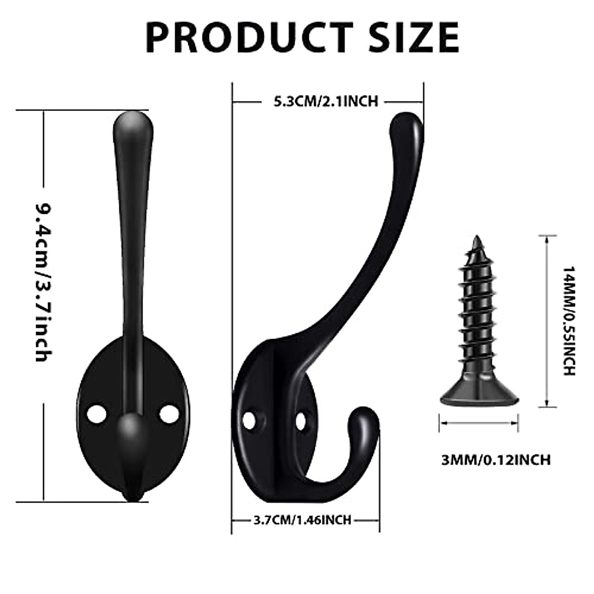 10 Pack Black Wall Hooks for Hanging, Metal Coat Hooks Wall Mounted Cubicle Accessories, Retro Double Hooks Heavy Duty Door Hanger for Towel, Hat, Key, Closet, Bag