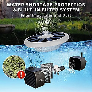 Solar Fountain Built-in Rechargeable Battery, 1.5W Solar Water Pump with 6 Nozzles, Dustproof and Waterproof IP68 Free Shanding Floating Solar Fountain for Bird Bath, Garden, Pond, Pool