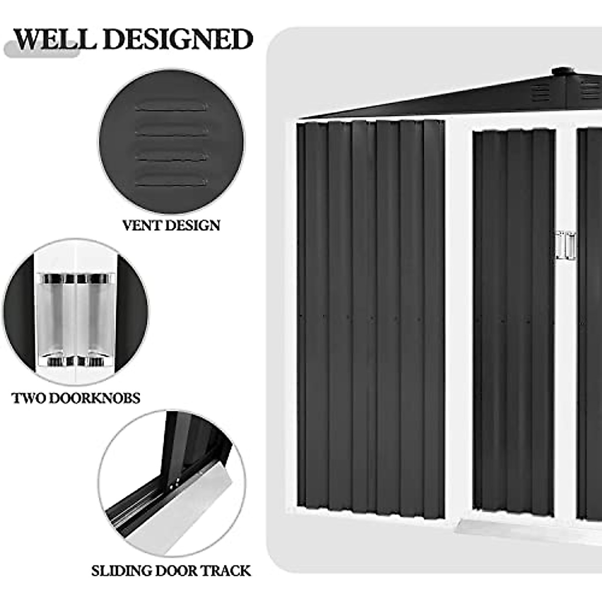 Oakmont Outdoor Garden Storage Shed 6' × 8' Feet Walk-in Garden Tool House with Double Sliding Doors, Yard Lawn (Grey)