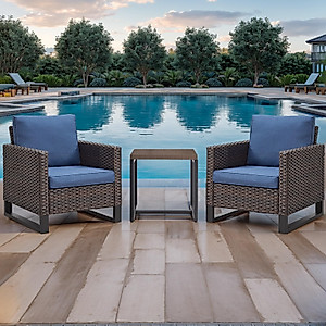 Rilyson Patio Furniture Chairs Outdoor Chair - Wicker Patio Furniture Set of 2,PE Rattan Patio Seating with Cushions for Deck Porch Balcony Backyard Garden(Brown/Blue)