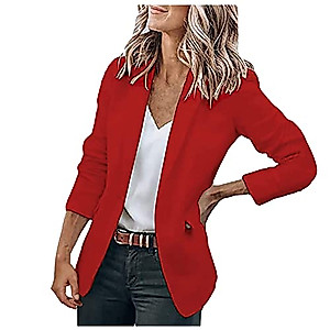 Womens Graphic Print Blazer Trendy Cardigan Collar Single Button Blazers Business Casual 2023 Open Front Slim Fit Summer Fall Ladies Blazers Clothing Outfits Blazer De Mujer Red L