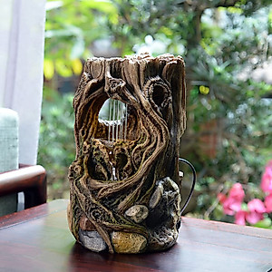 GOSSI 3-Tiered Cascading Tabletop Water Fountains with LED Light - Indoor Simulation Rock Waterfall Fountain - Soothing and Relaxing Water Sound - Small 8.3 Inch Desktop Size - Home/Office Decor