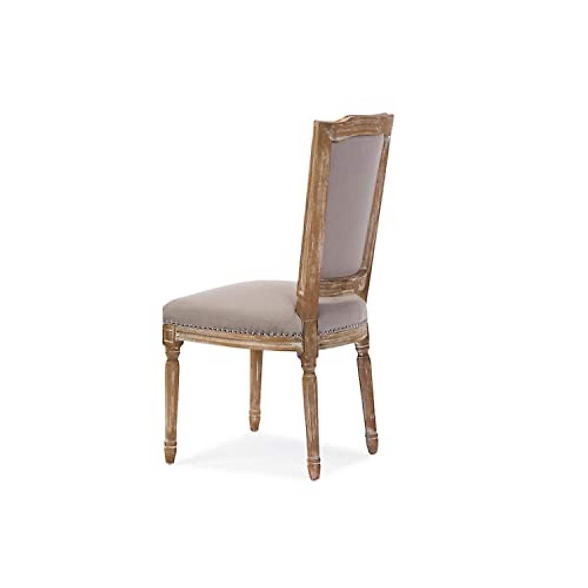 Baxton Studio Estelle Shabby Chic Rustic French Country Cottage Weathered Oak Linen Button Tufted Upholstered Dining Chair, Medium, Beige