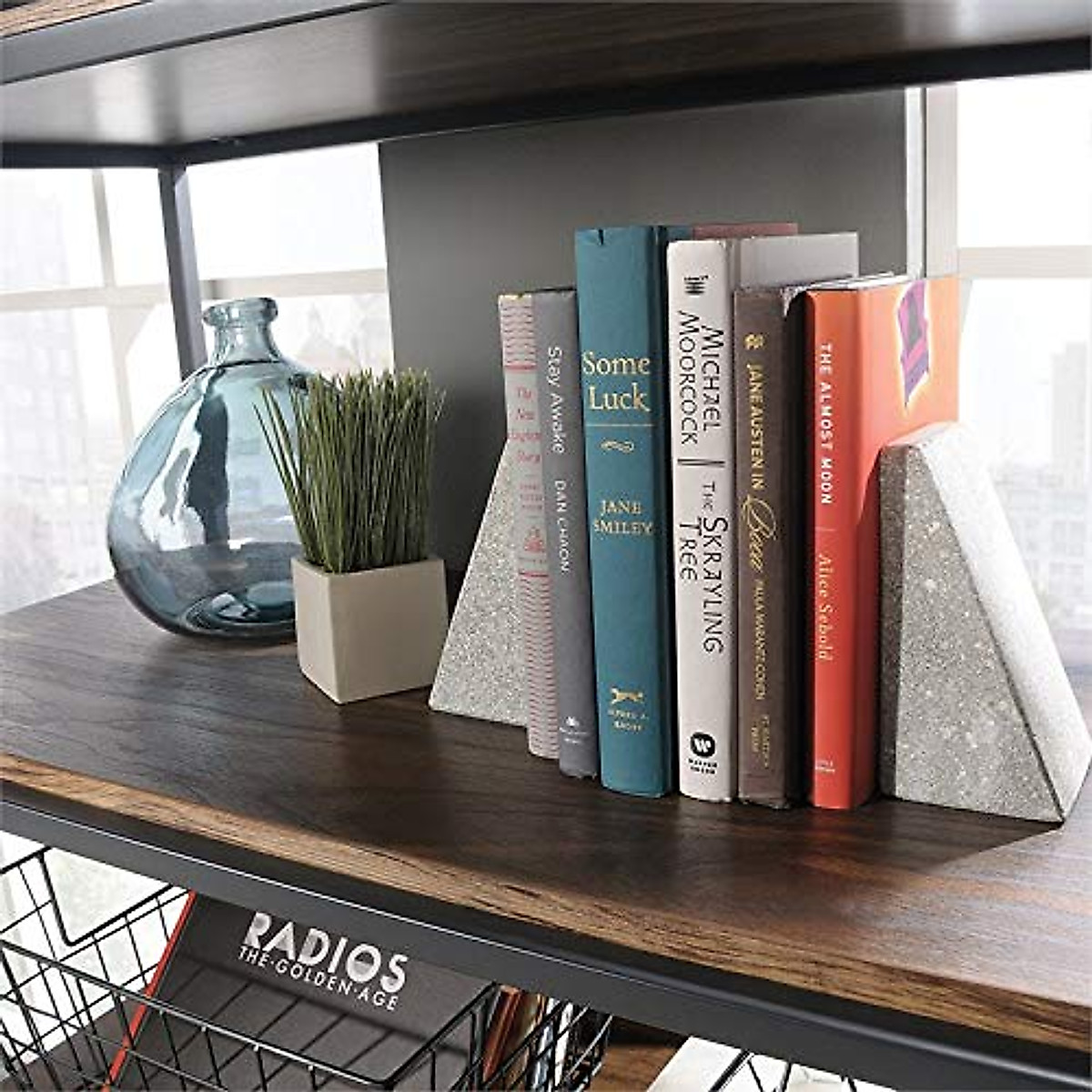 Sauder Nova Loft Bookcase with Doors, L: 33.07" x W: 17.32" x H: 75.98", Grand Walnut Finish