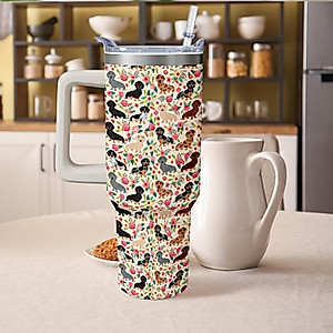 Vehcimbev 40oz Dachshund Tumbler with Handle and Straw - Stainless Steel Double Wall Insulated Tumbler - Hot & Cold - 40oz Capacity - Dachshund Gift