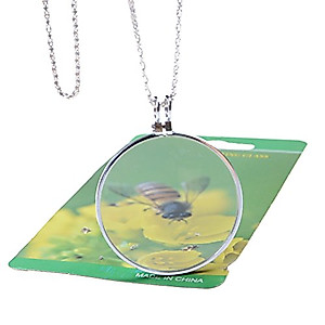 Magnifying Glass Necklace Mini Reading 5X Magnifier with 90cm/36 inch Chain Perfect for Reading Crafts Needlework Jewelry (Silver)