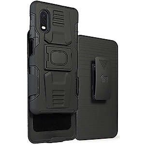Case and Clip for Galaxy XCover Pro, Nakedcellphone [Black] Rugged Ring Grip Cover with Stand [Built-in Mounting Plate] and [Belt Hip Holster] for Samsung Galaxy XCover Pro Phone (SM-G715)