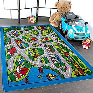 Mybecca Kids Rugs Street Map in Grey 5' X 7' Childrens Area Rug - Non Skid Gel Backing (59" x 82")