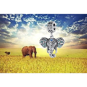 DWJSu Lucky Elephant Charms Good Luck Symbol Blue Crystal Dangle Animal Bead Charm fit Pandora Charm Bracelet & Necklace, DW-NEW075