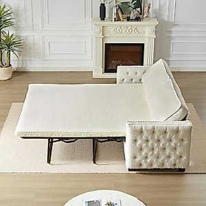 Suheww 2-in-1 Sleeper Sofa with Folding Foam Mattress, 2-in-1 Convertible Pull Out Sofa Bed, Pull Out Sleeper Sofa with Mattress Pull-Out Full Size Sofa Bed for Apartment Beige (Chenille)