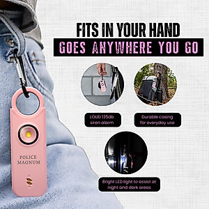 Police Magnum Personal Safety Alarm & Pepper Spray Combo Self Defense Pack for Women- Loud 135db Siren with Light & Max Strength Flip Top Pepper Spray Protection (Pink)