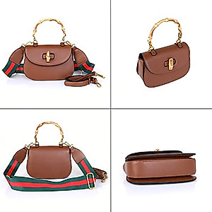Crossbody Top Handle Handbag Crossbody Bag For Women Lightweight Leather Bamboo Top handle Crossbody bag Women Handbag Bamboo Fashionable Casual Satchel Handbag Shoulder Bag