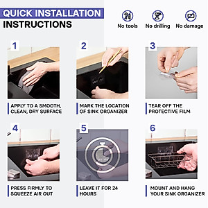 KINCMAX Adhesive Sink Organizer Sponge Holder+Dish Cloth Hanger, 2 in 1, Ideal for Removable Hanging Sink Caddy Brush Holder or Adhesive Sink Rack Dish Drainer, SUS304 Rust Proof,No Drilling