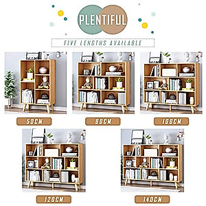 IOTXY Wooden Open Shelf Bookcase - 3-Tier Floor Standing Display Cabinet Rack with Legs, 5 Cubes Bookshelf, Pear Yellow