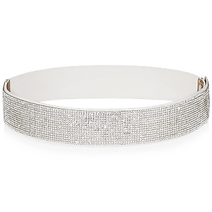 YooAi Rhinestone Elastic PU Leather Belt Shiny Crystal Stretch Waist Belt Wide Waist Band for Women Dress 95cm White