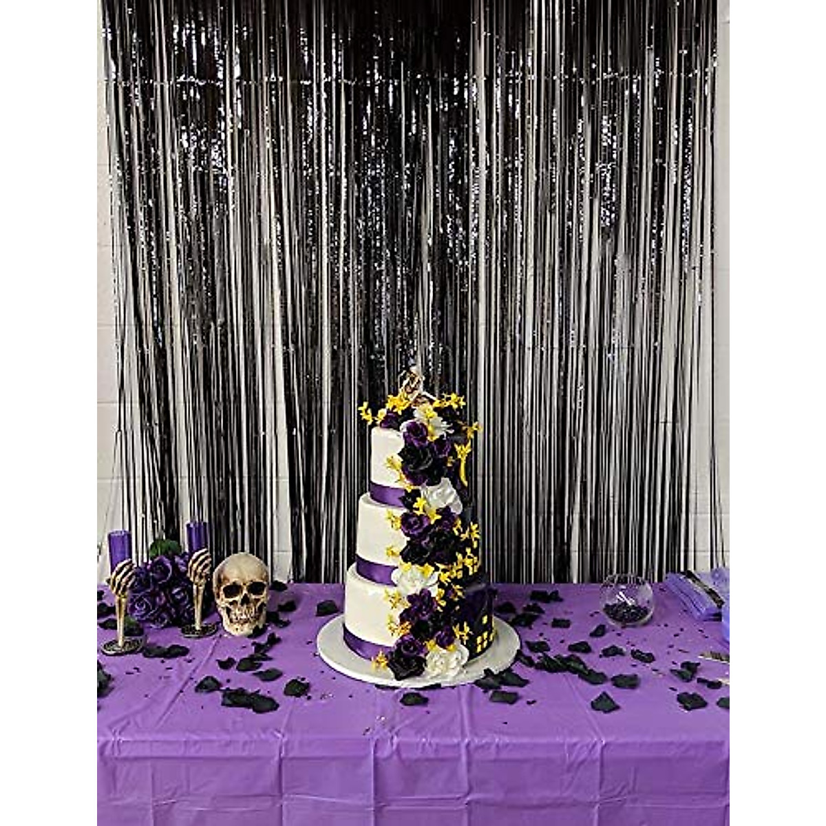 Foil Fringe Curtains Party Decorations - Melsan 3 Pack 3.2 x 8.2 ft Tinsel Curtain Party Photo Backdrop for Birthday Party Baby Shower or Graduation Decorations Black