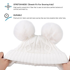 JANGANNSA Cute Knitted Boys Girls Christmas Beanie Warm Earflap Winter Hat Infant Toddler Baby Beanie 0-6Y (M, White Pompom)