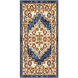 Nourison Grafix Vintage Navy Gold 2' x 4' Area -Rug, Easy -Cleaning, Non Shedding, Bed Room, Living Room, Dining Room, Kitchen (2x4)