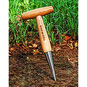 Dibber Garden Tool Seed Planter Tool Dibber Seed Dispenser for Planting Steel Garden Dibber with Wood T-Shaped Handle 11 inch for Gardening,Sowing Seeds,Transplanting Plants,Planting Bulbs,Digging